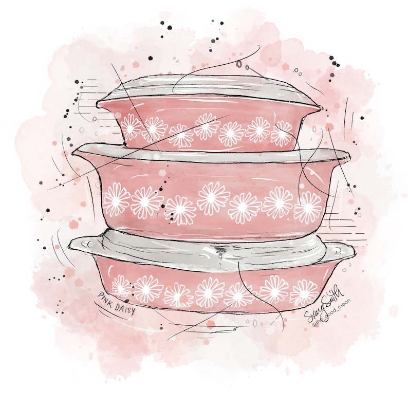 Vintage Pyrex Drawing Pink Daisy - DIGITAL DOWNLOAD - Etsy