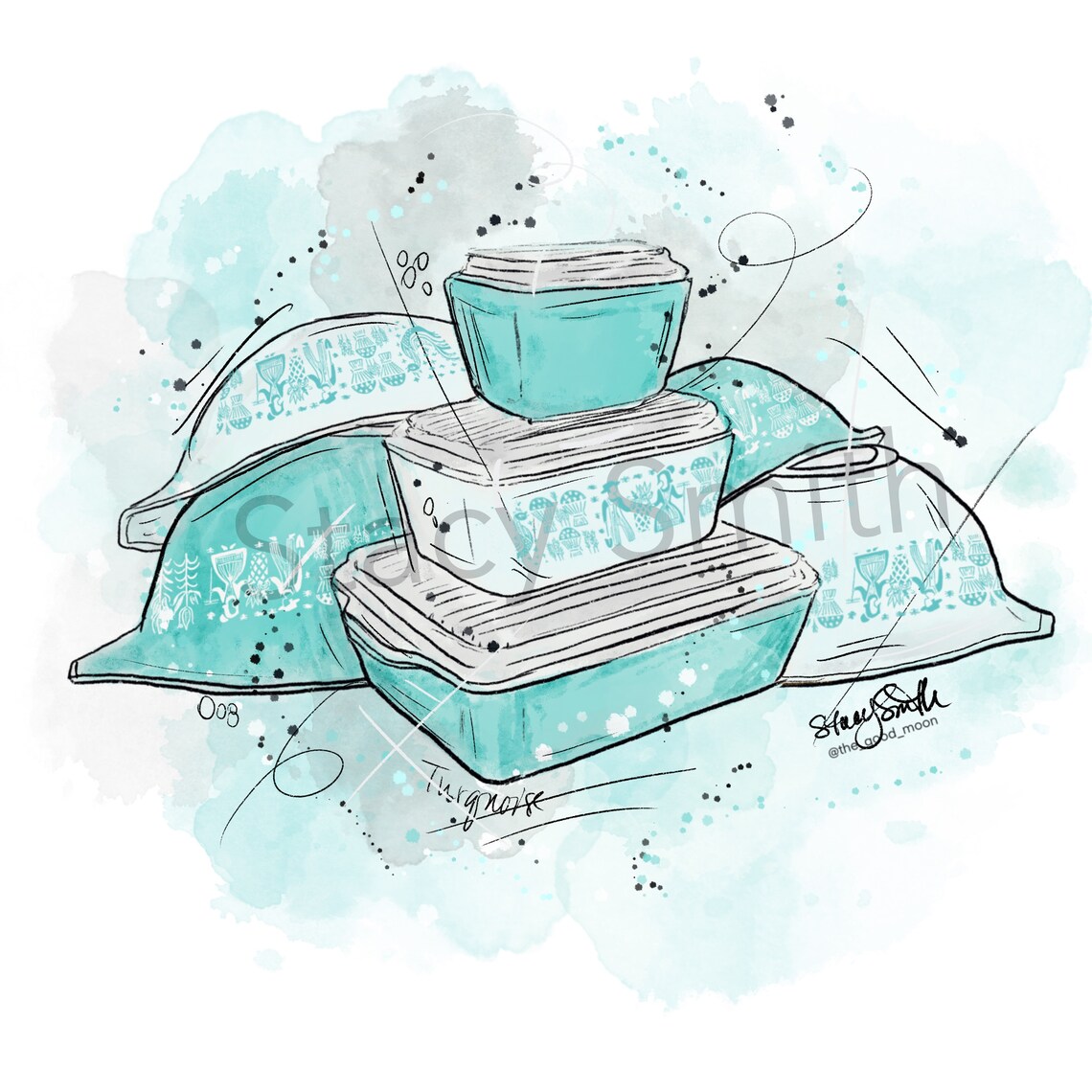 Vintage Pyrex Drawing Turquoise - DIGITAL DOWNLOAD - Etsy
