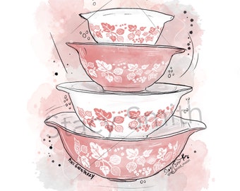 Vintage Pyrex Drawing Pink DIGITAL DOWNLOAD - Etsy