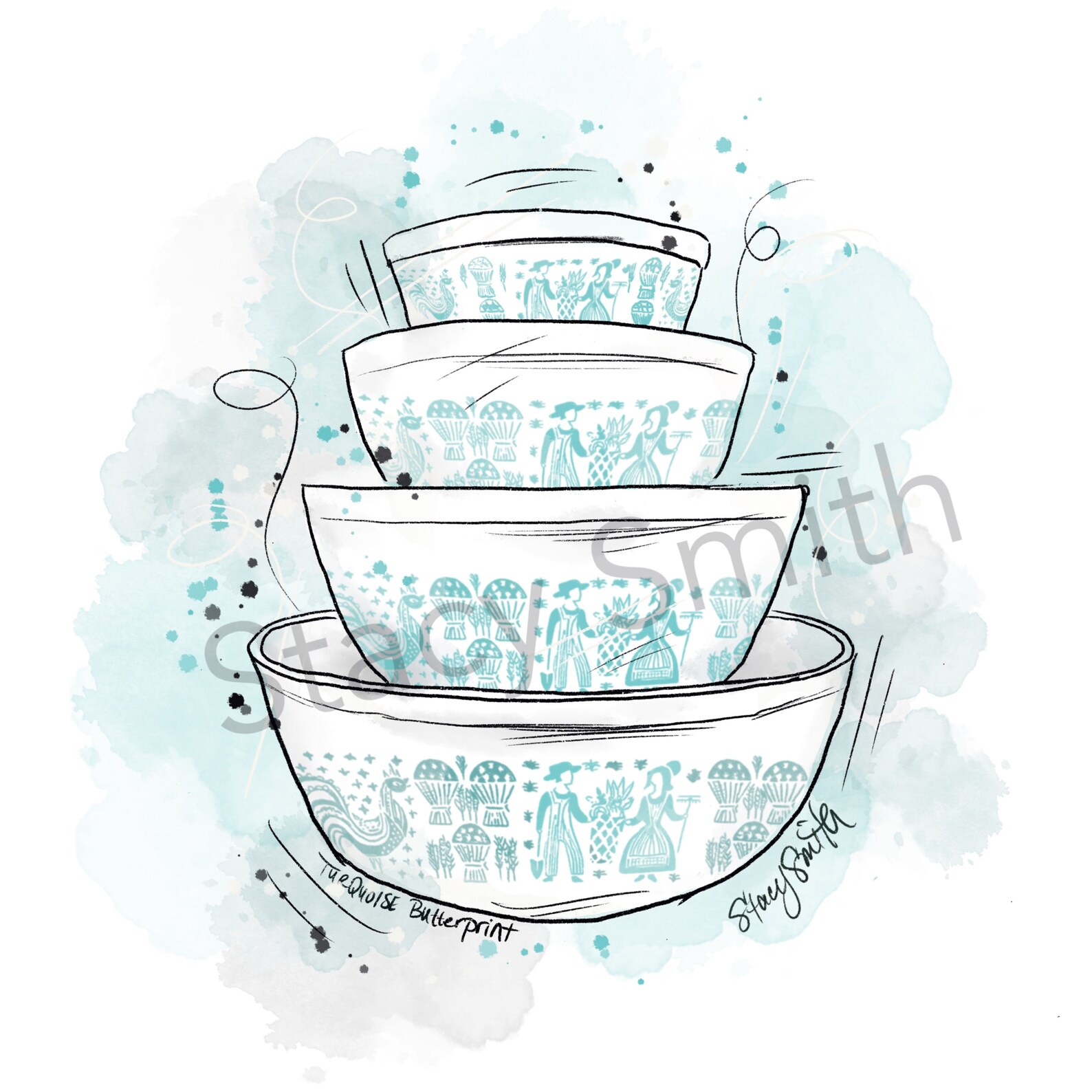 Vintage Pyrex Drawing Turquoise Butterprint - DIGITAL DOWNLOAD - Etsy