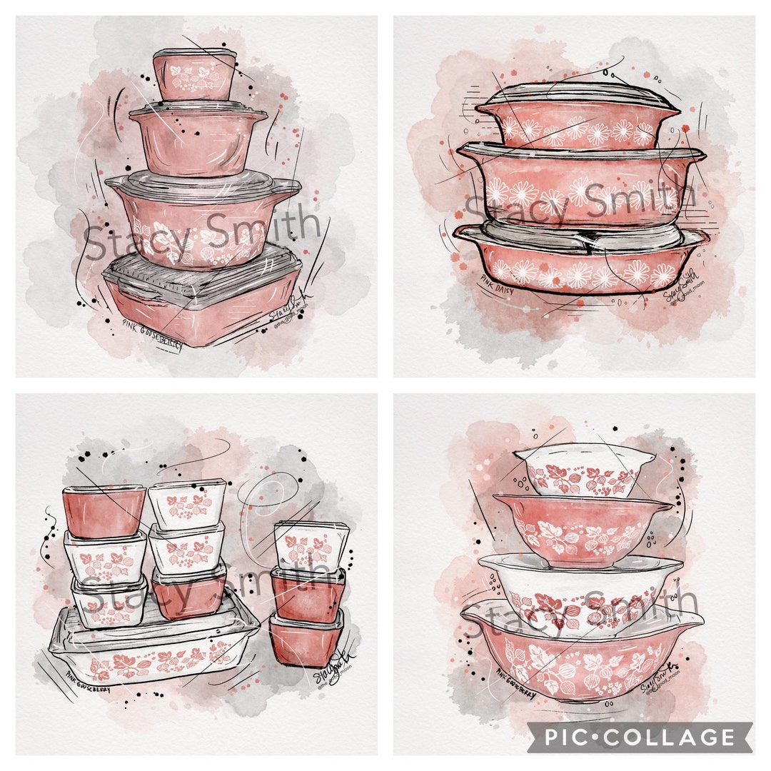 Vintage Pyrex Drawings Pink - DIGITAL DOWNLOAD-BUNDLE of Four Files - Etsy