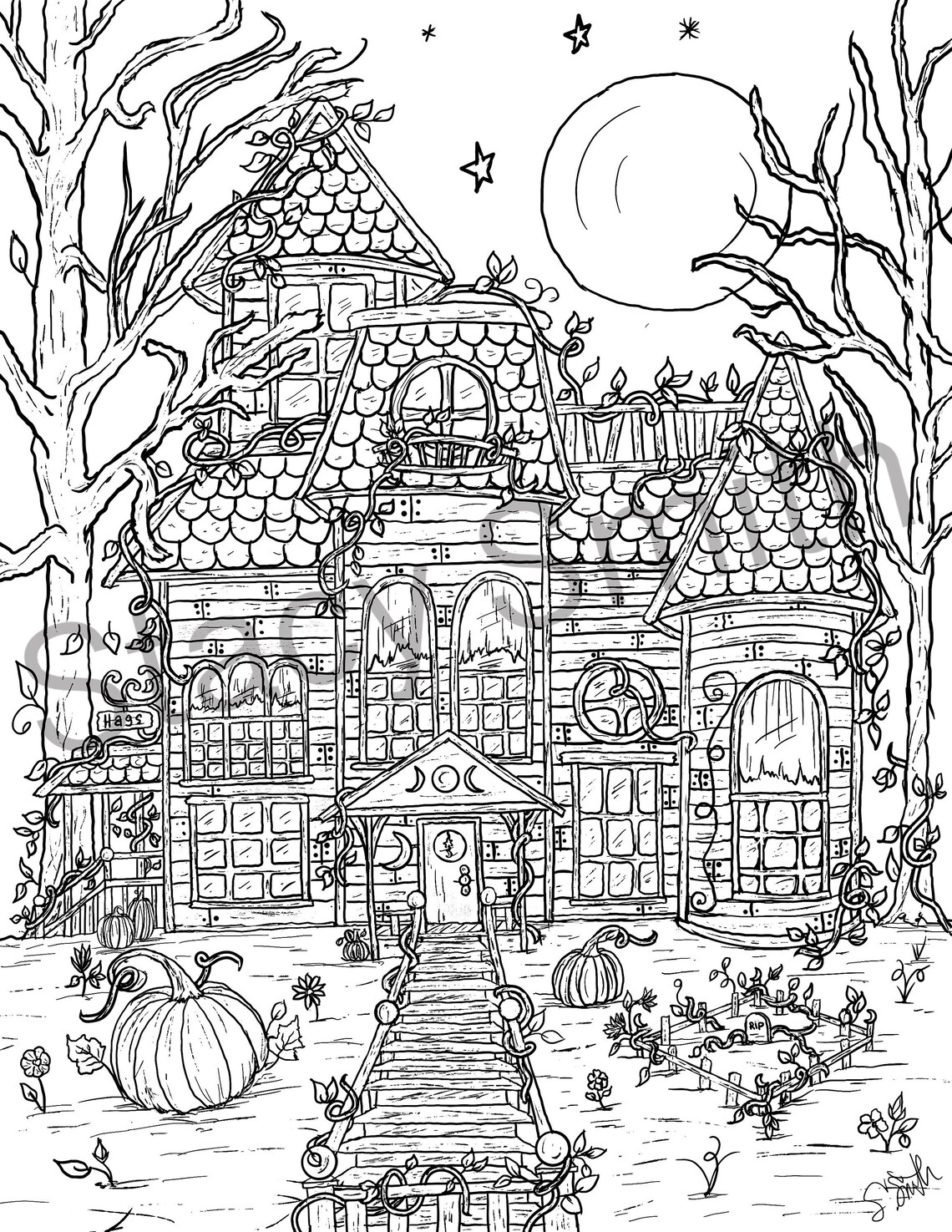 Coloring Page Magical Manor PDF DIGITAL DOWNLOAD - Etsy