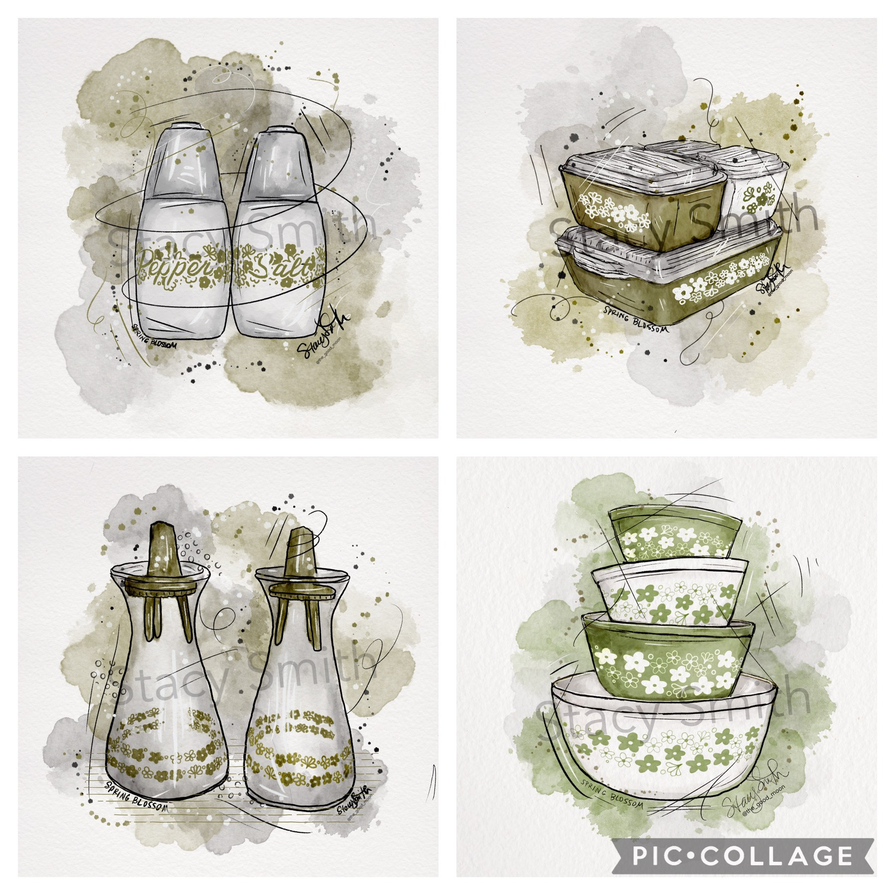 Drawing & Illustration DIGITAL DOWNLOAD Vintage Pyrex inspired drawing ...