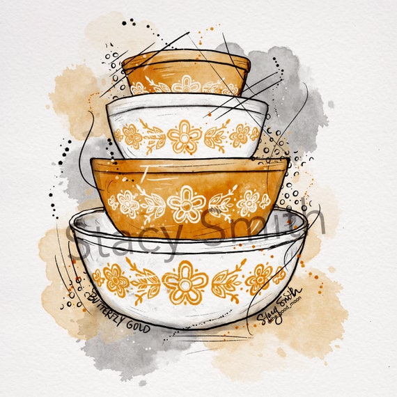 Vintage Pyrex Inspired Drawing DIGITAL DOWNLOAD | Etsy