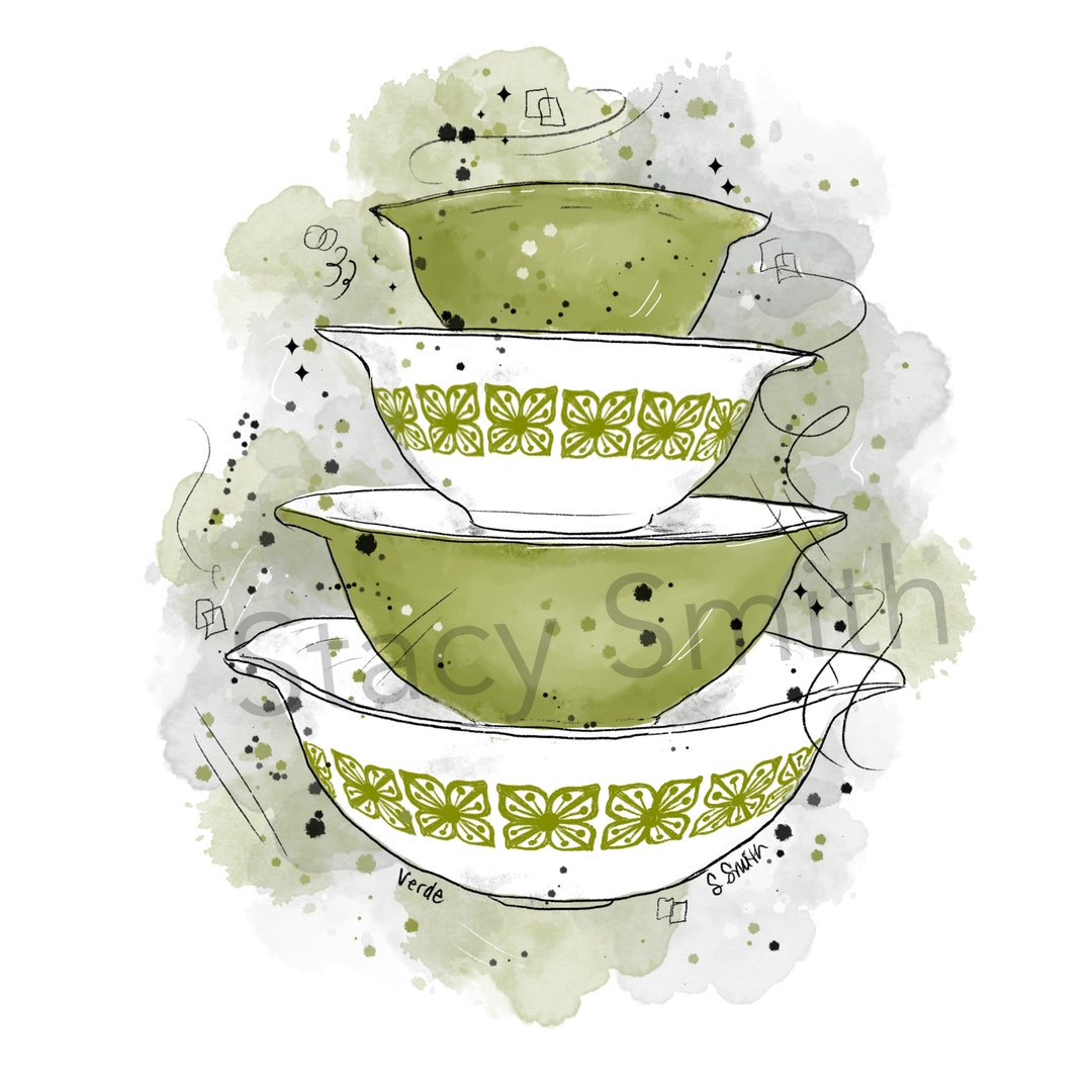 Vintage Pyrex Drawing Verde Green - DIGITAL DOWNLOAD - Etsy