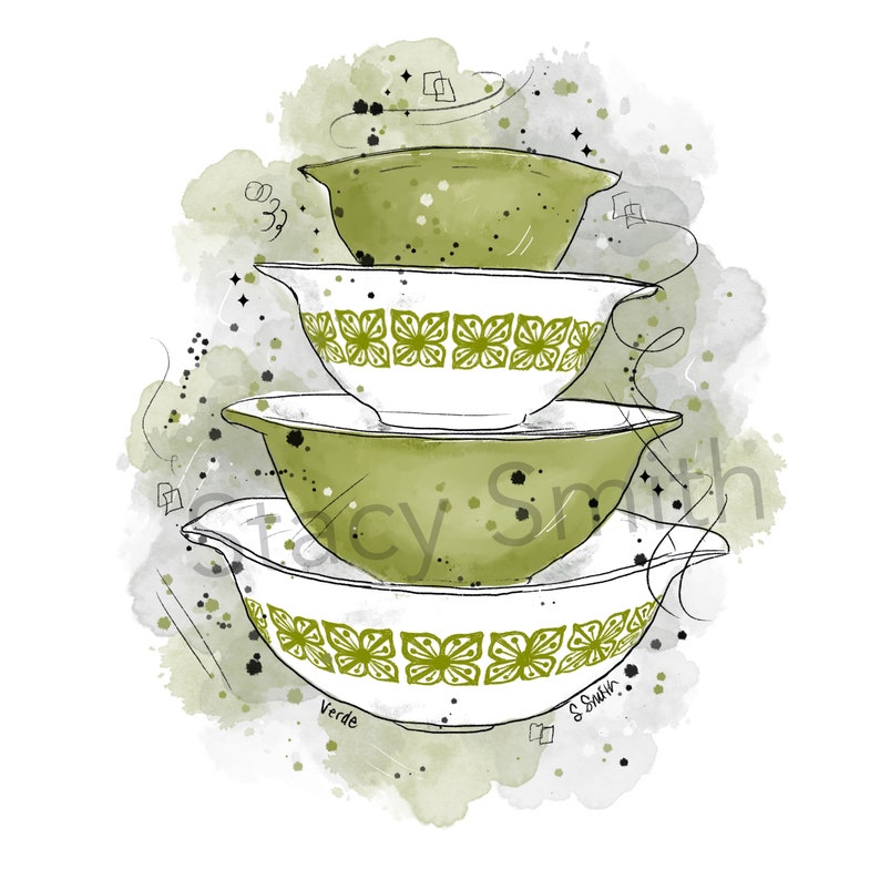 Vintage Pyrex Drawing Verde Green DIGITAL DOWNLOAD - Etsy