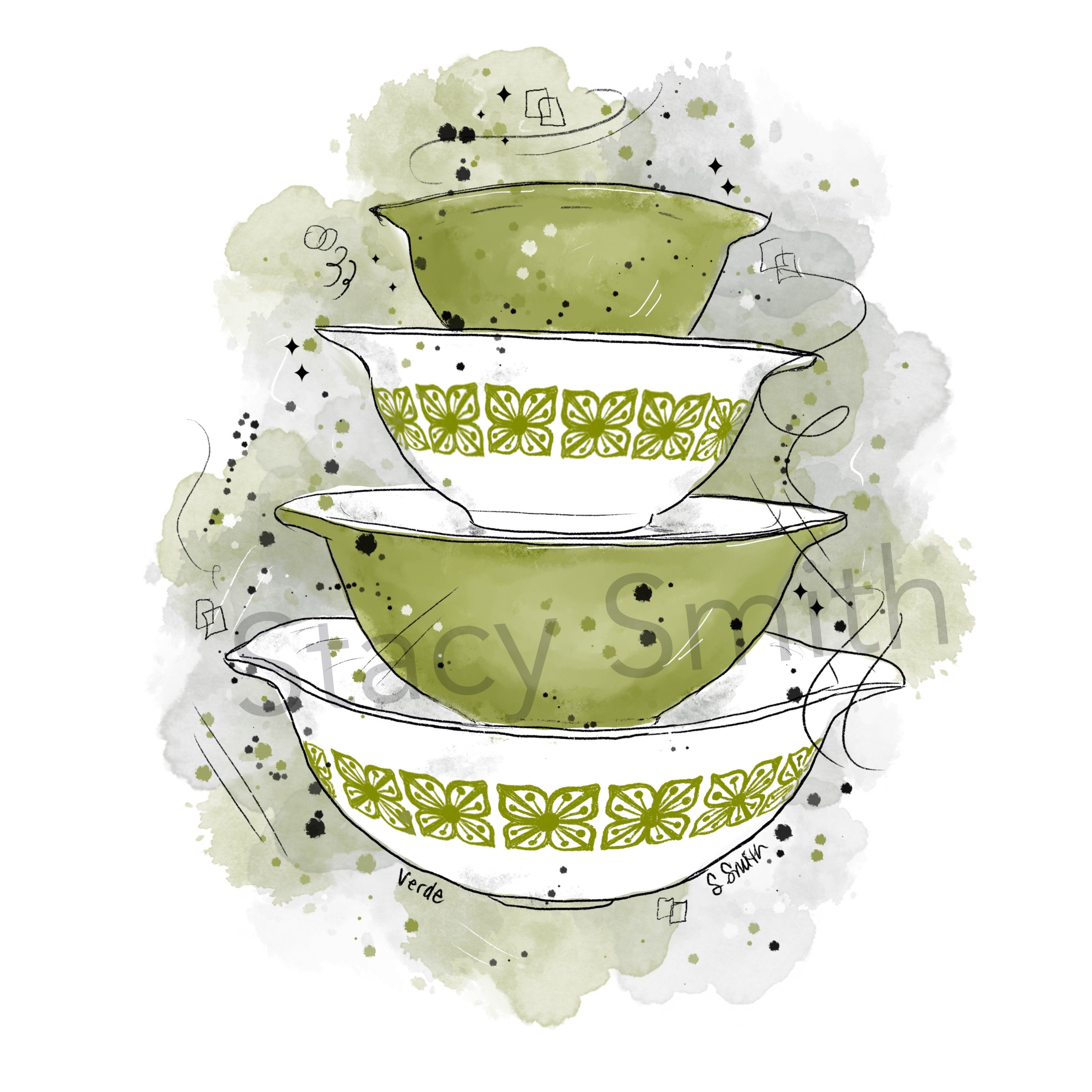 Vintage Pyrex Drawing Verde Green - DIGITAL DOWNLOAD - Etsy