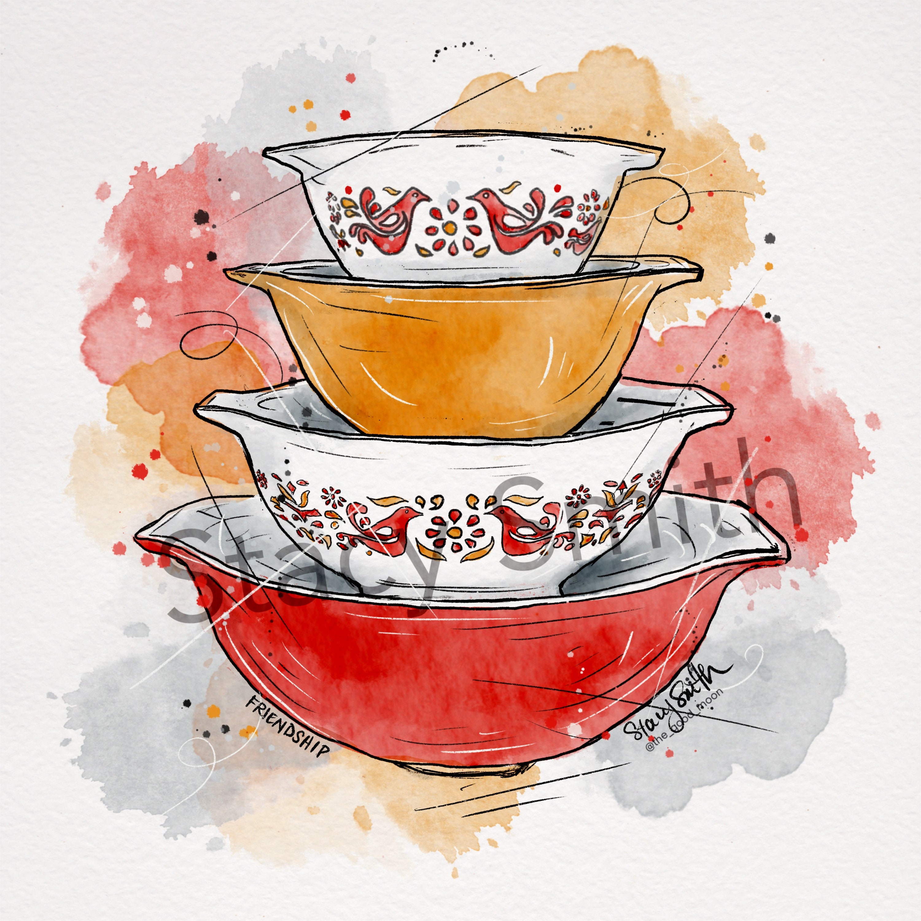 Drawing & Illustration DIGITAL DOWNLOAD Vintage Pyrex inspired drawing ...