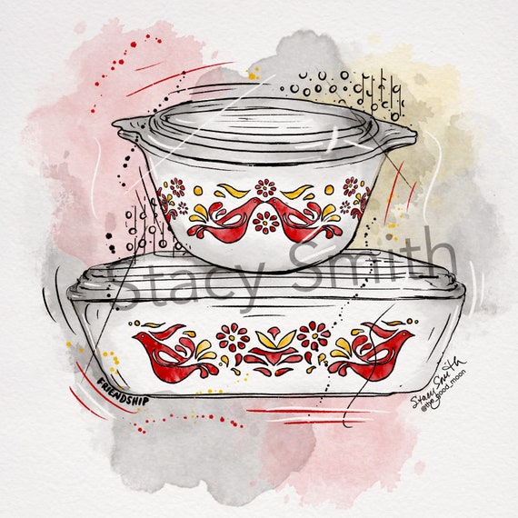 Drawing & Illustration DIGITAL DOWNLOAD Vintage Pyrex inspired drawing ...