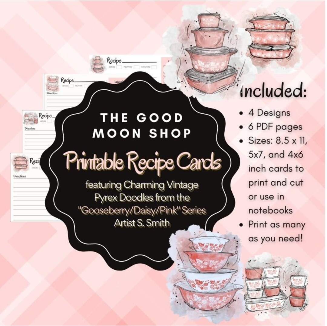 Recipe Cards Vintage Pyrex Gooseberry/pink/daisy - DIGITAL DOWNLOAD - Etsy
