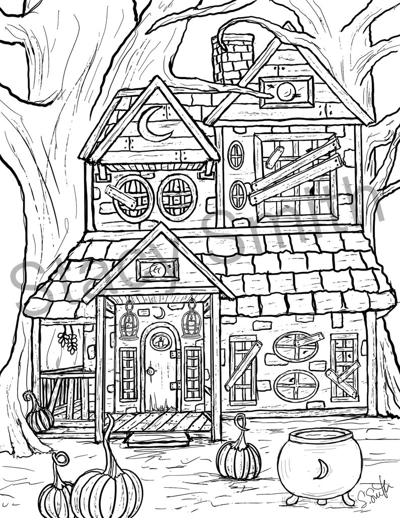 Coloring Page Witch’s Woods - PDF DIGITAL DOWNLOAD - Etsy