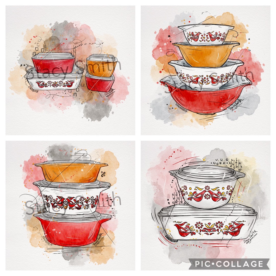 Vintage Pyrex Drawings Friendship/gold - DIGITAL DOWNLOAD-BUNDLE of ...