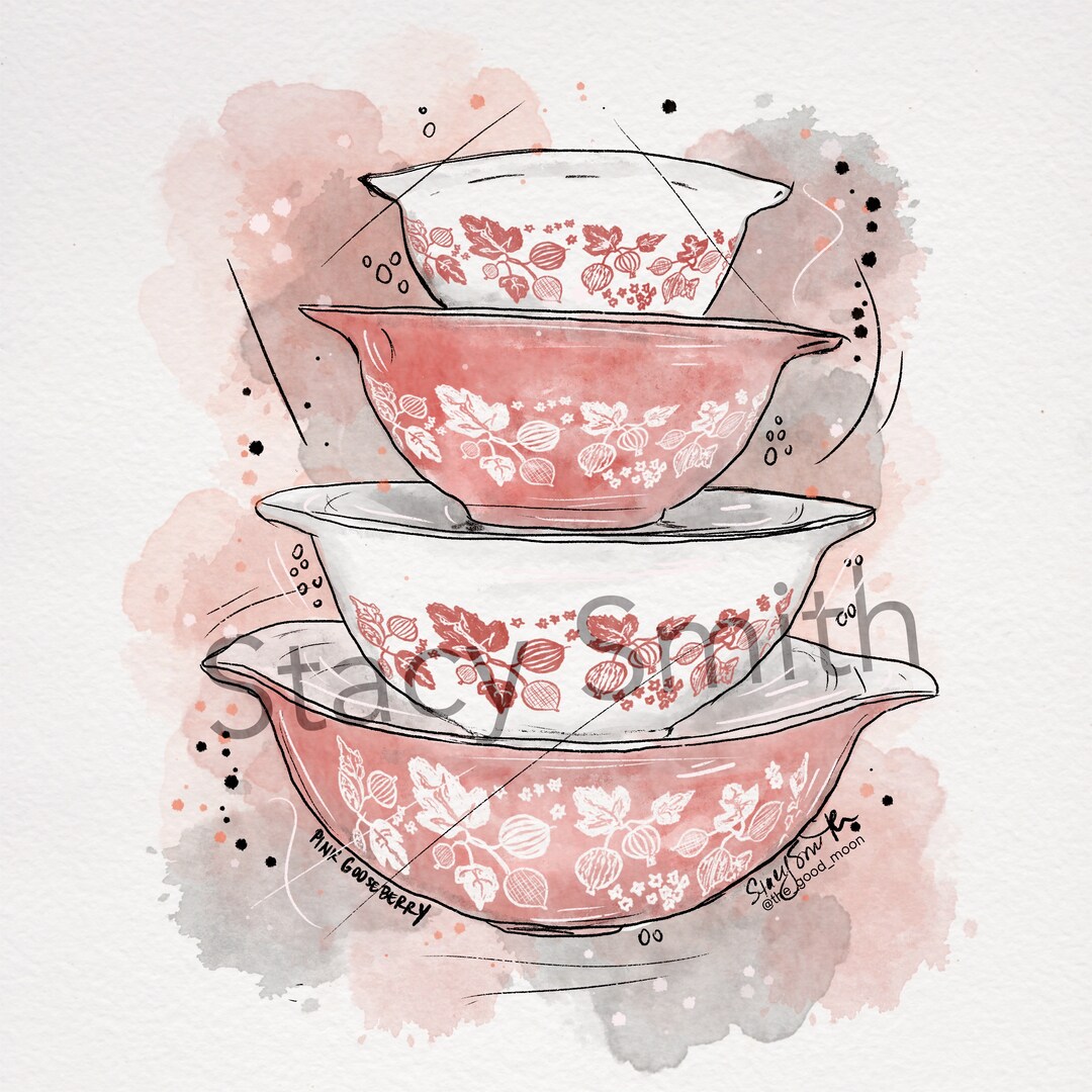 Vintage Pyrex Drawing Pink Gooseberry DIGITAL DOWNLOAD - Etsy