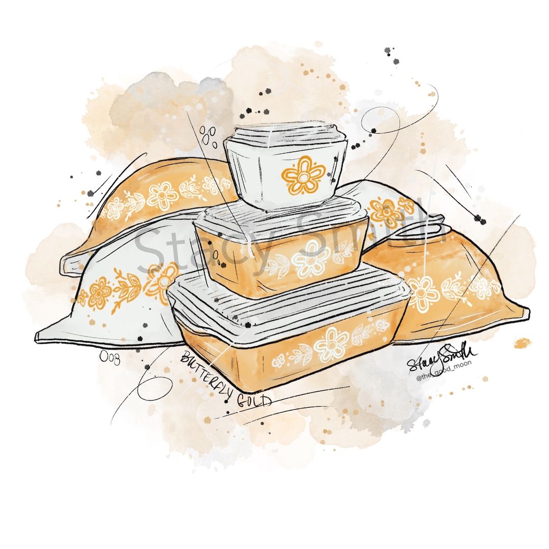 Vintage Pyrex Drawing Butterfly Gold - DIGITAL DOWNLOAD - Etsy