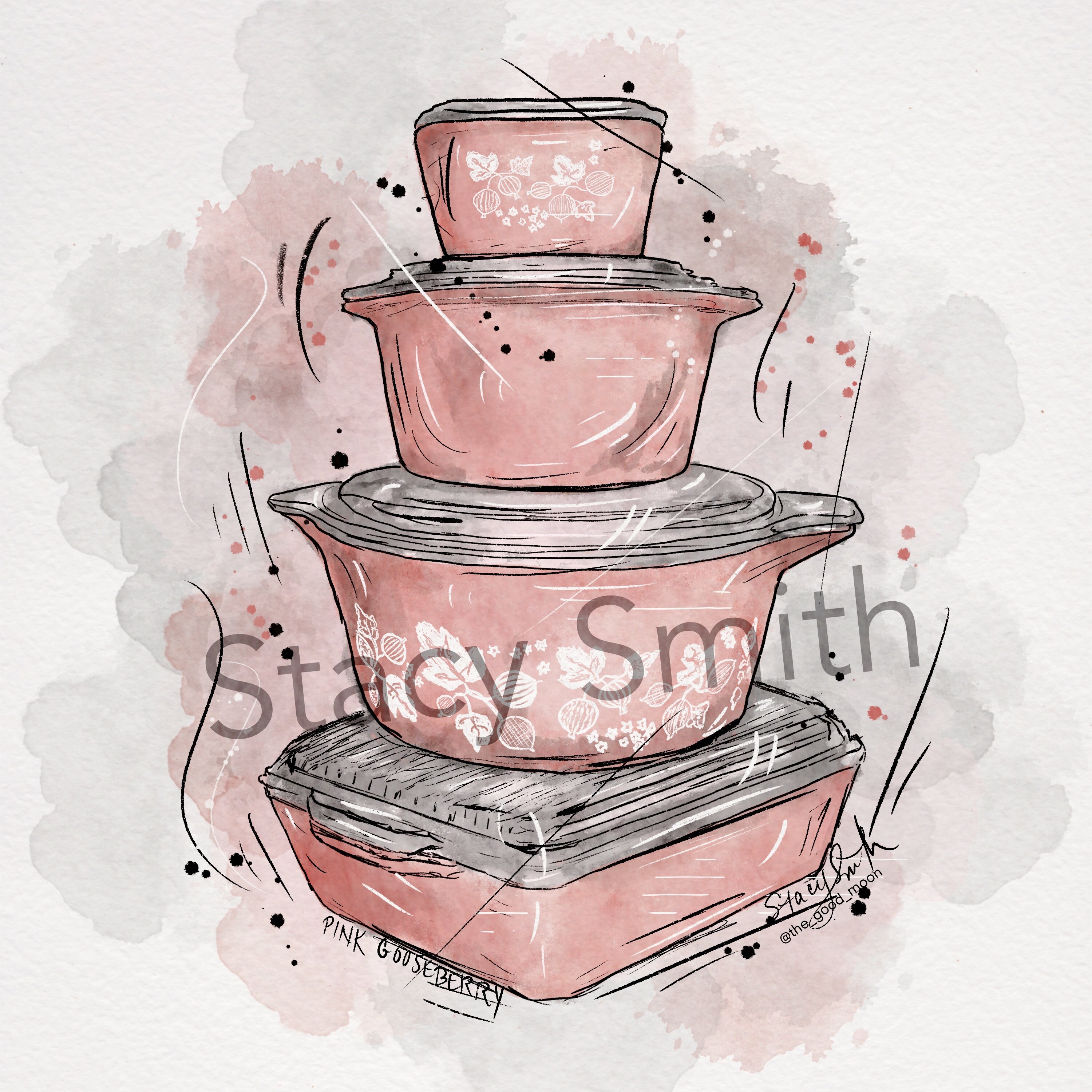 Vintage Pyrex Drawings Pink DIGITAL DOWNLOAD-BUNDLE of Four Files - Etsy