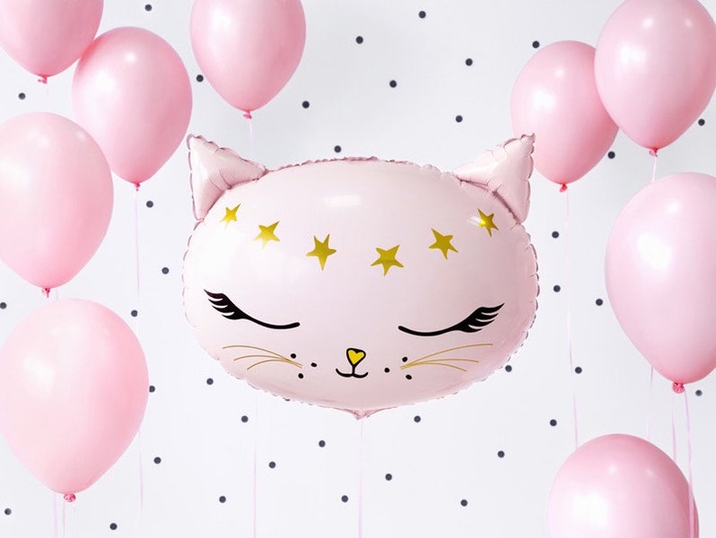 Pink Cat Shape Balloon With Gold Star Accent Kitty Kat Party Birthday ...