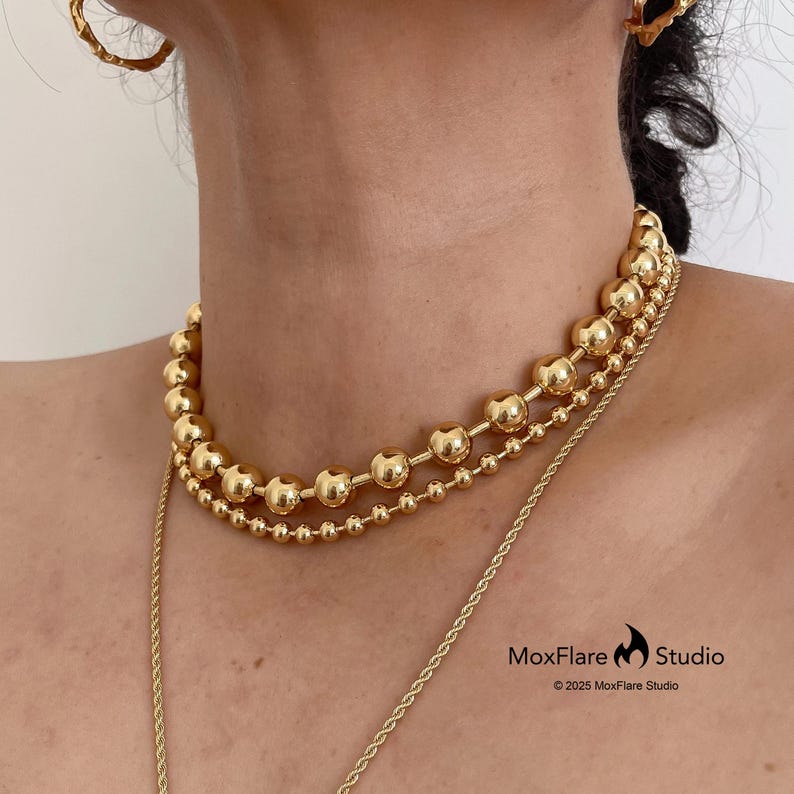 Stainless Steel Ball Chain Gold Necklace for Women Statement Necklace ...