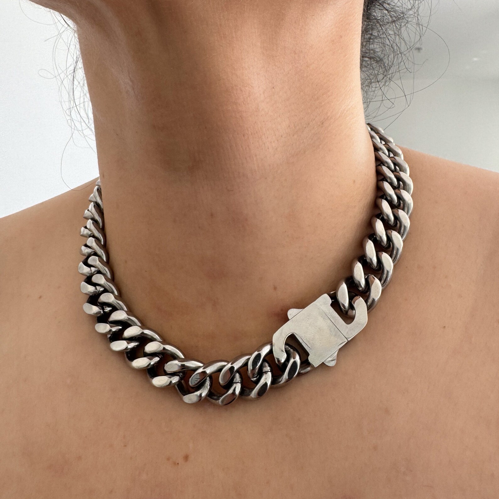 Silver Necklace Curb Chain Necklace for Men Statement Necklace Chunky ...