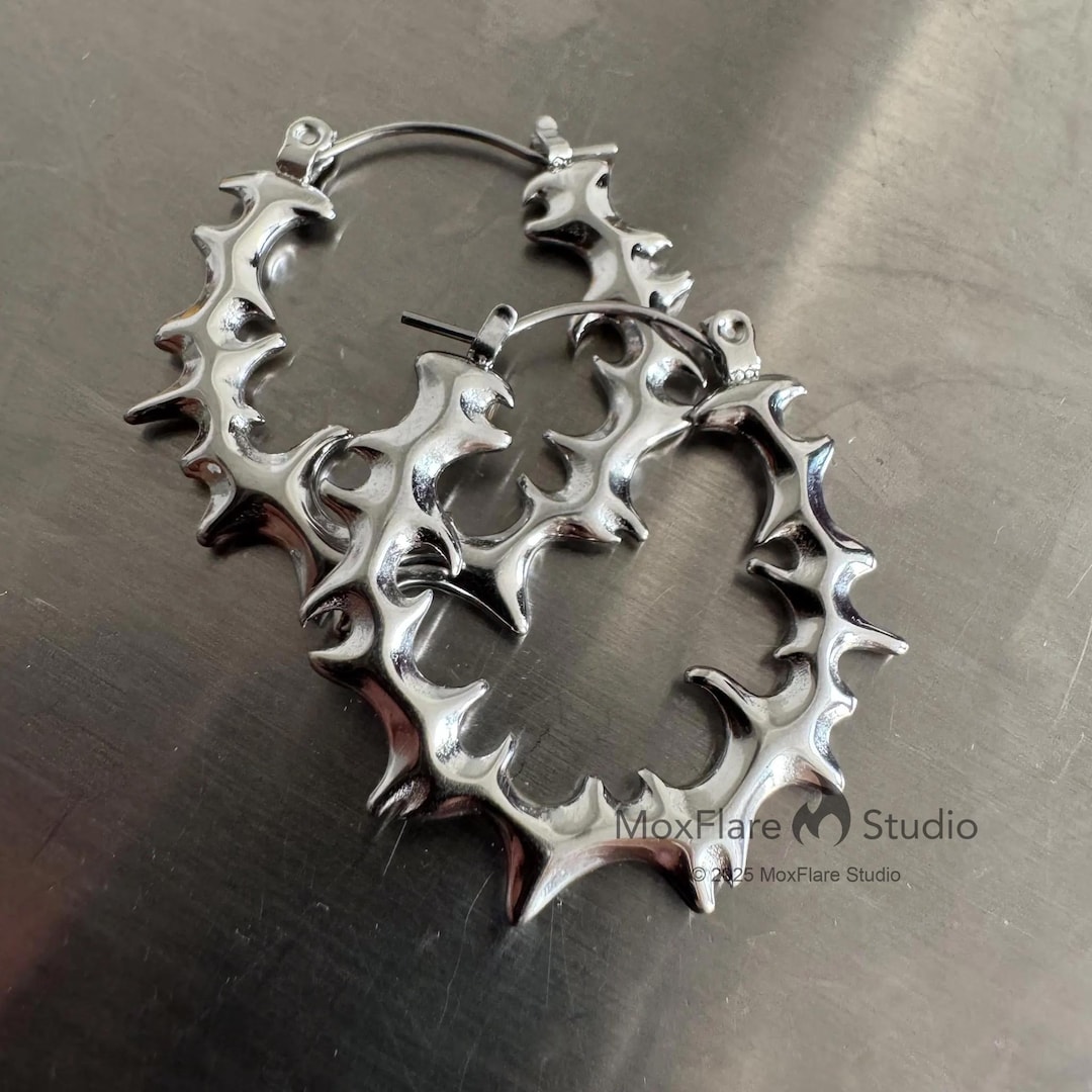 Silver Earrings,stainless Steel Earrings, Punk Earrings, Silver Hoop ...