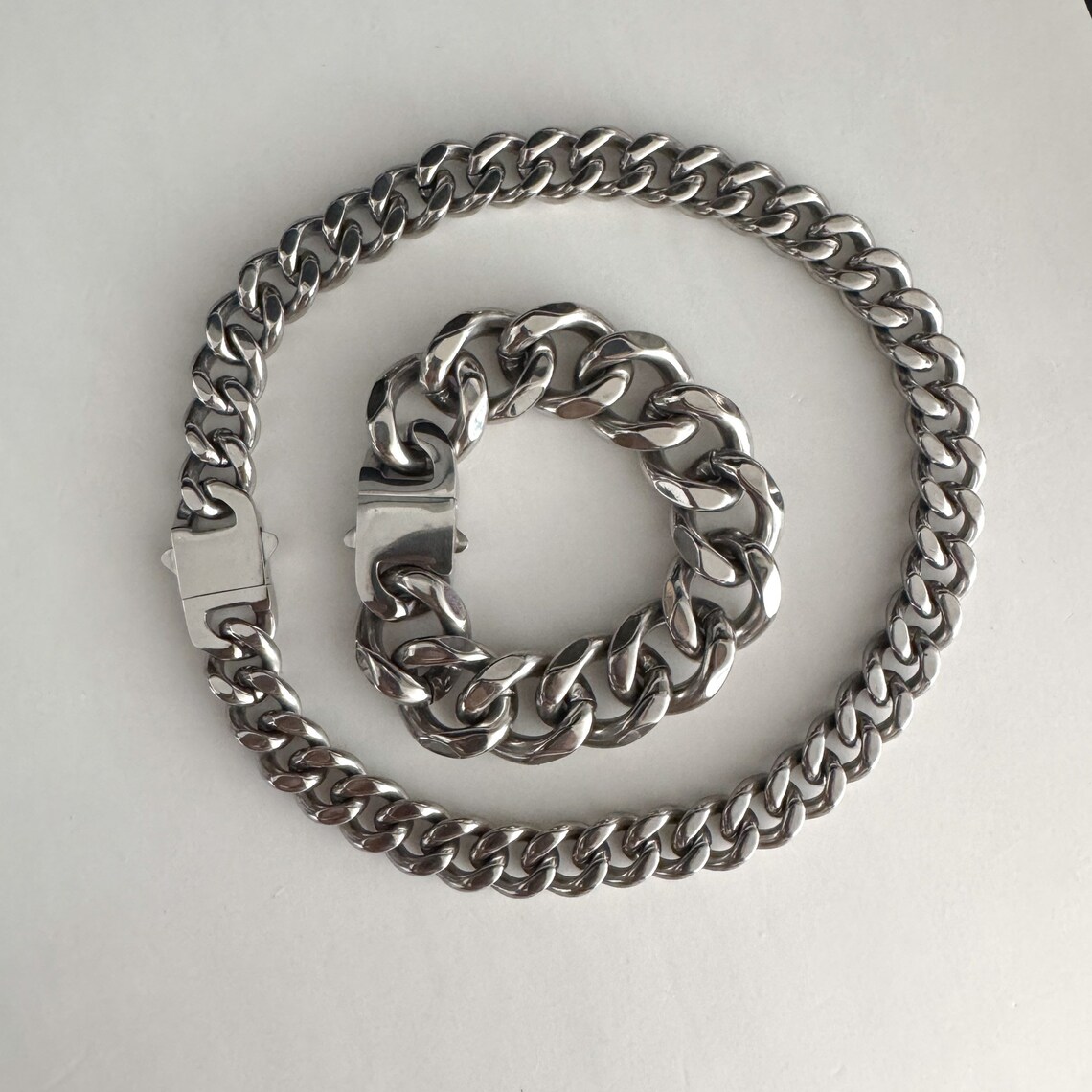Silver Necklace Curb Chain Necklace for Men Statement Necklace Chunky ...
