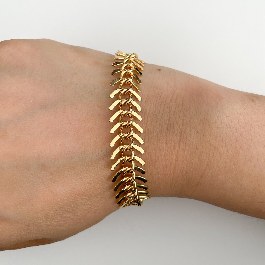 Fishbone Bracelet, Gold Statement Bracelet, Silver Statementbracelet ...