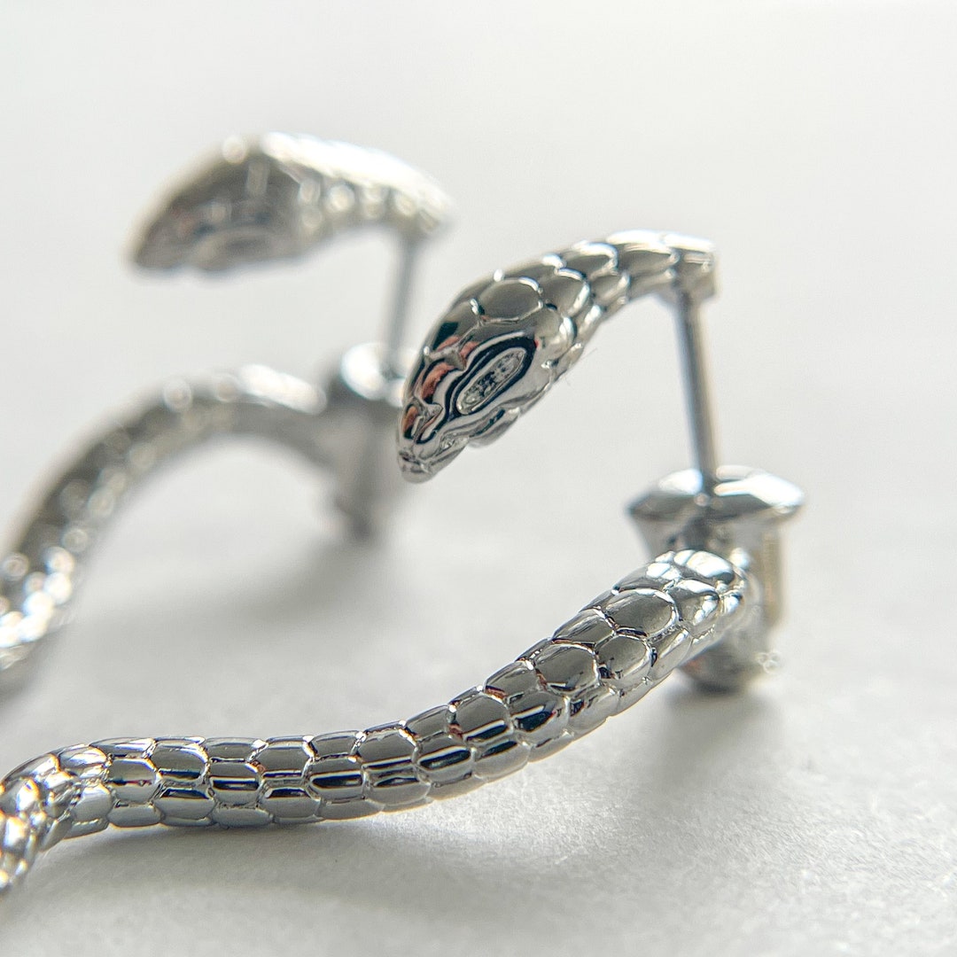 Snake Earrings, Snake Ear Jacket, Animal Earrings, Gold Filled Earrings, Snake Huggies, Edgy ...