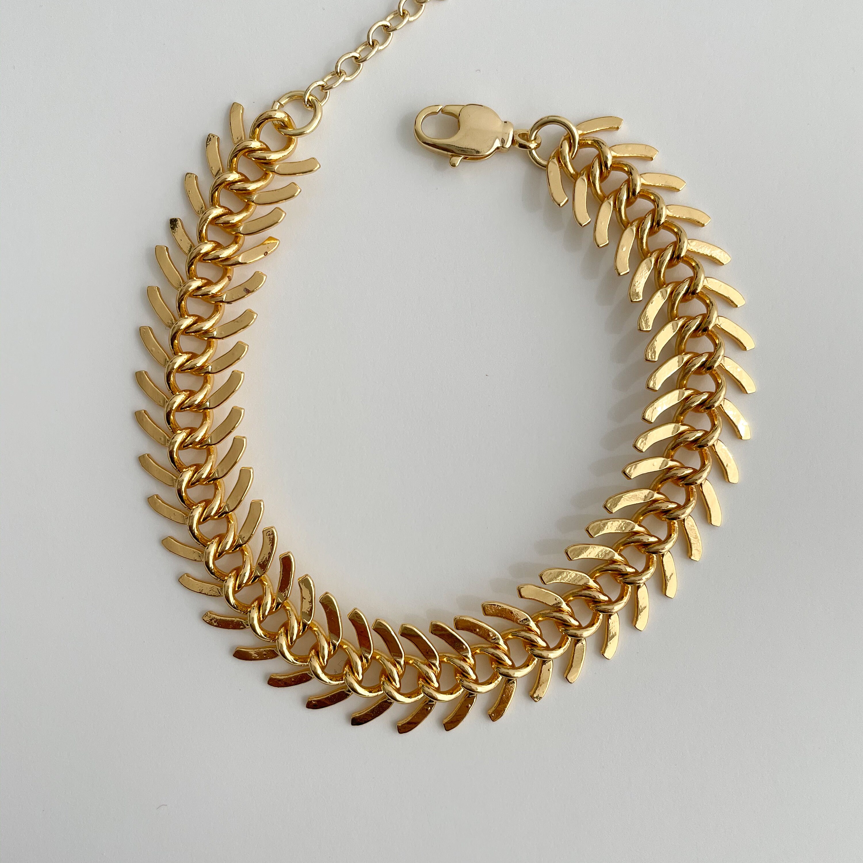 Fishbone Bracelet Gold Statement Bracelet Silver - Etsy