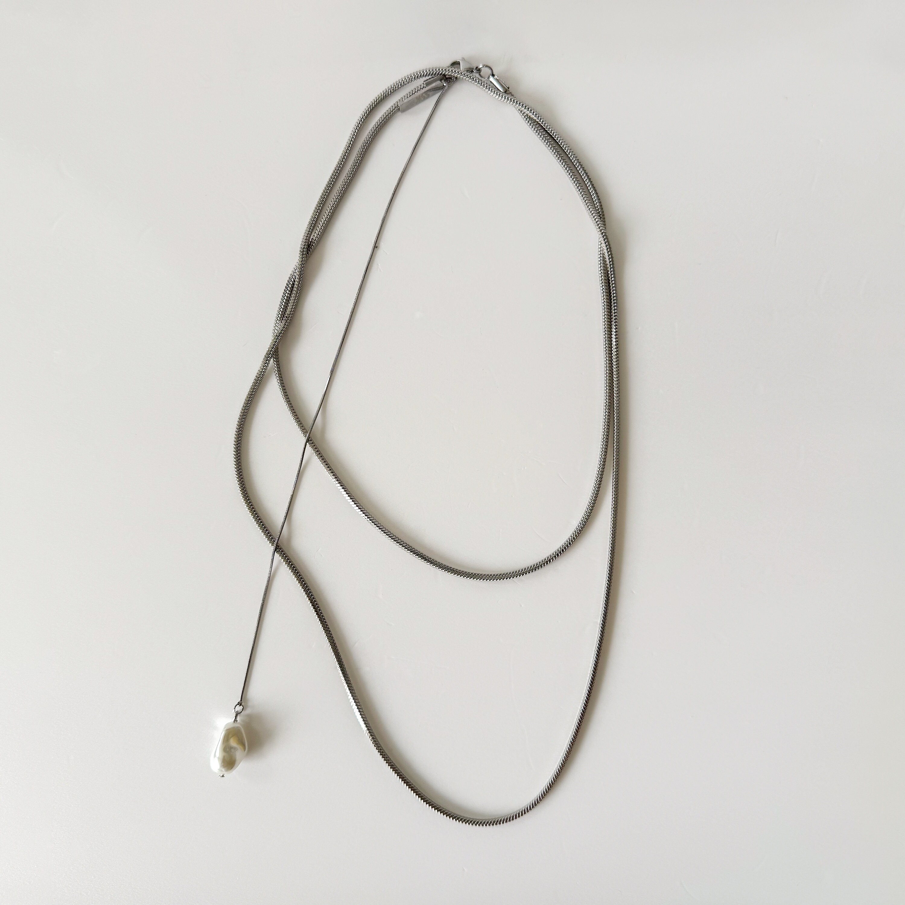Extra Long Silver Necklace Pearl Necklace Layering Necklace Set Wrap ...