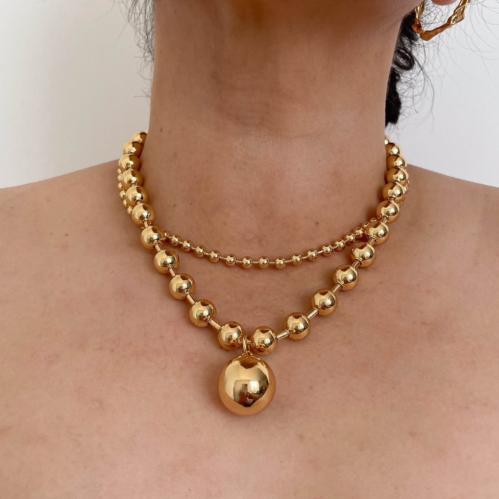 Stainless Steel Ball Chain Gold Necklace for Women Statement Necklace ...