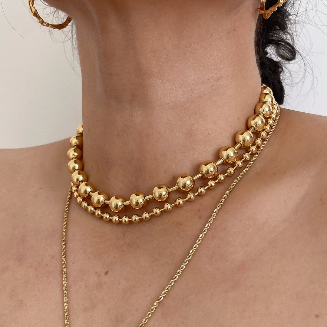 Stainless Steel Ball Chain Gold Necklace for Women Statement Necklace ...