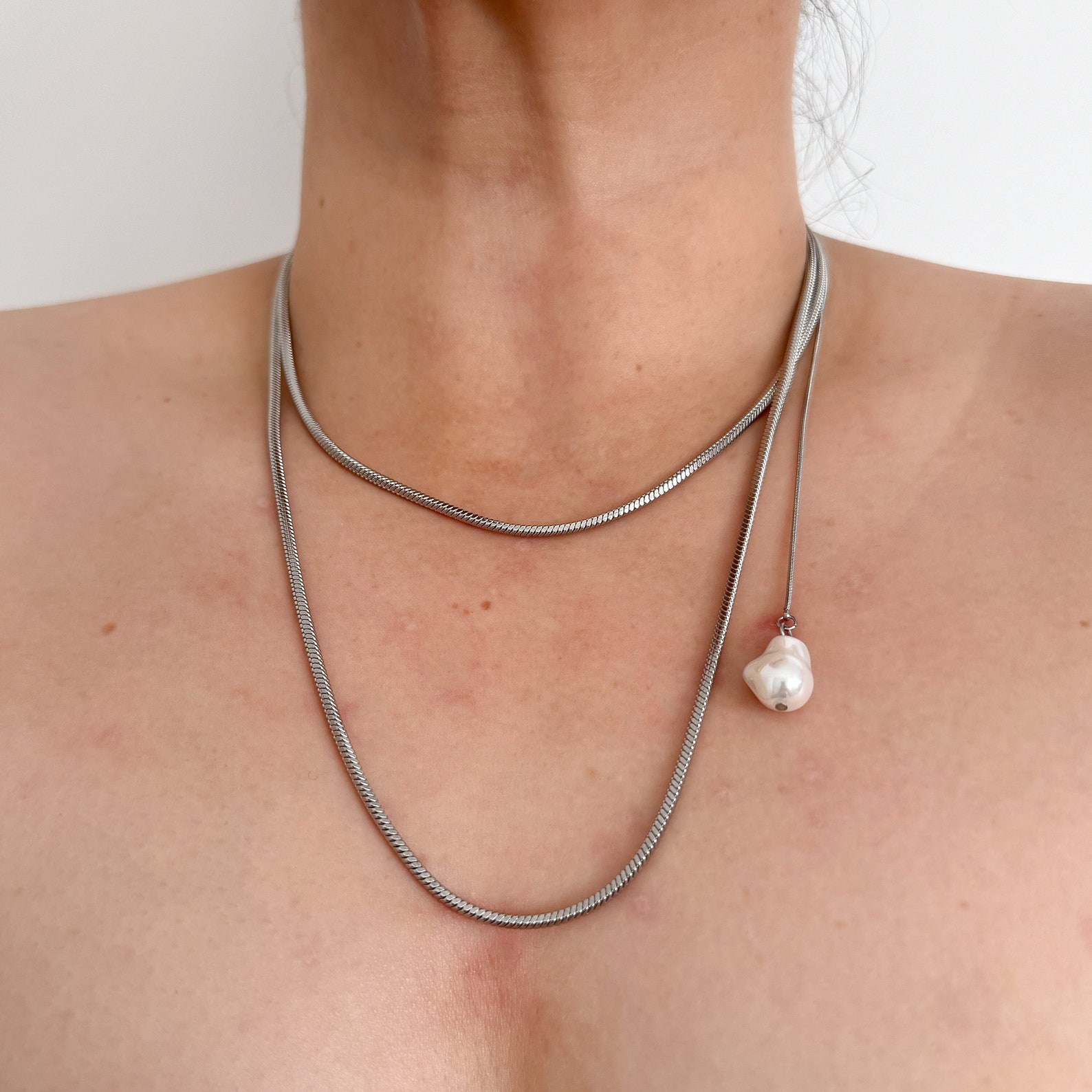 Extra Long Silver Necklace Pearl Necklace Layering Necklace Set Wrap ...