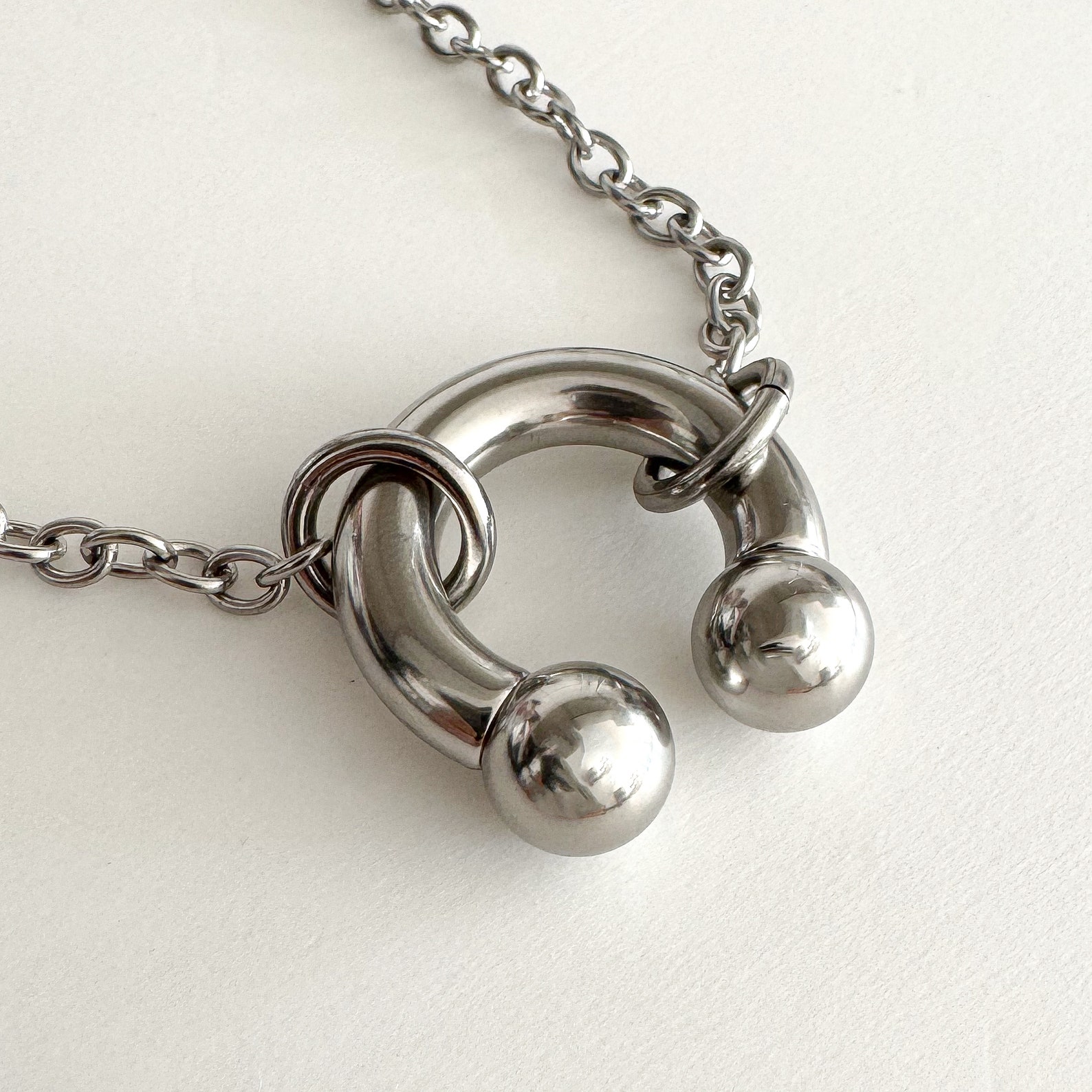Stainless Steel Bulky Chain Silver Necklace Nose Ring Necklace Horse ...