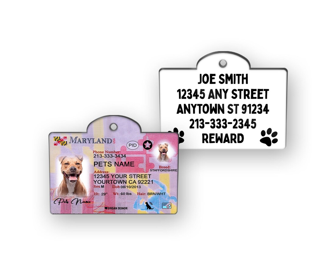 Maryland Drivers License Pet ID Tag: Custom Dog Tag - Etsy