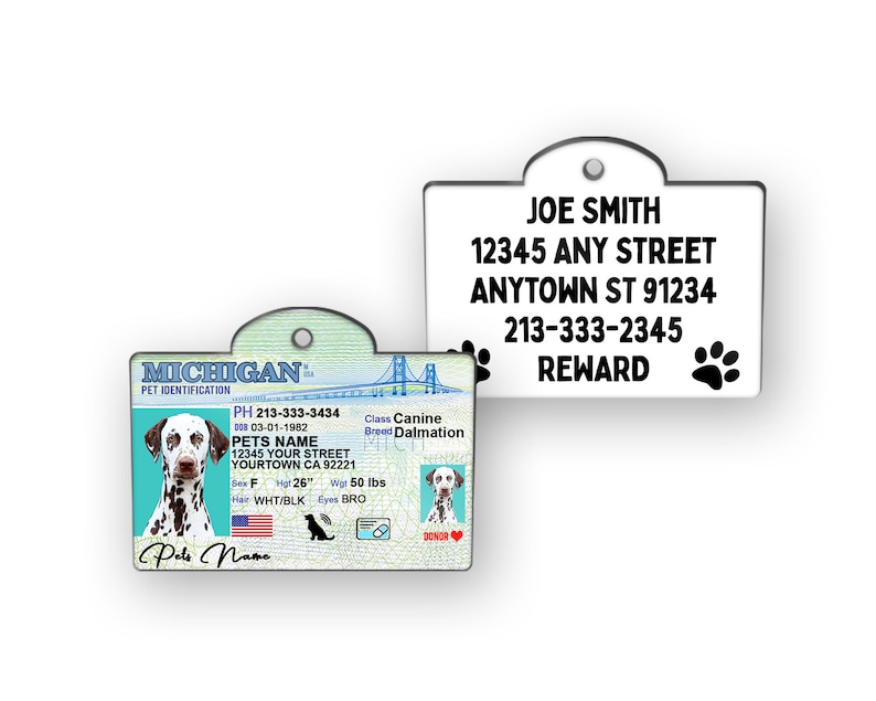 Michigan State Drivers License Custom Pet ID Tag, Personalized Dog ID ...