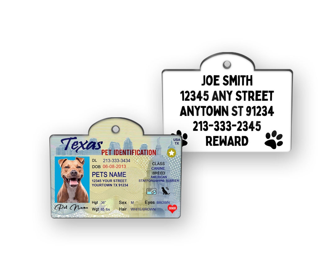 Texas State Drivers License Custom Pet ID Tag, Personalized Dog ID Tag ...