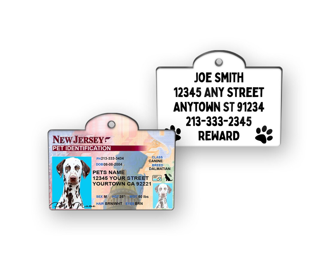New Jersey State Drivers License Custom Pet ID Tag, Personalized Dog ID ...