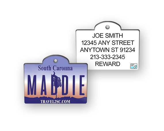 South Carolina State License Plate Custom Pet ID Tag | Etsy