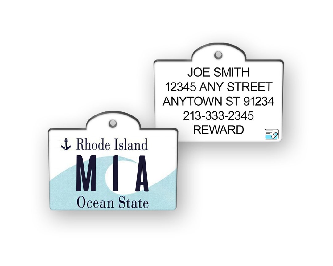 Rhode Island State License Plate Custom Pet ID Tag, Personalized Dog ID ...