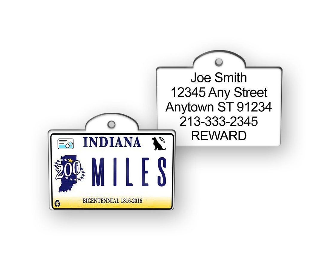 Indiana State License Plate Custom Pet ID Tag, Personalized Dog ID Tag ...
