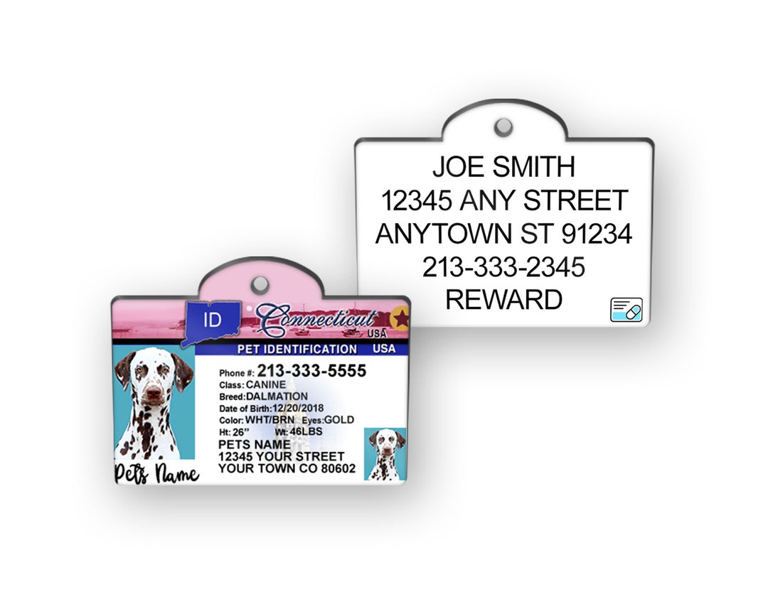 Connecticut State Drivers License Custom Pet ID Tag, Personalized Dog ...
