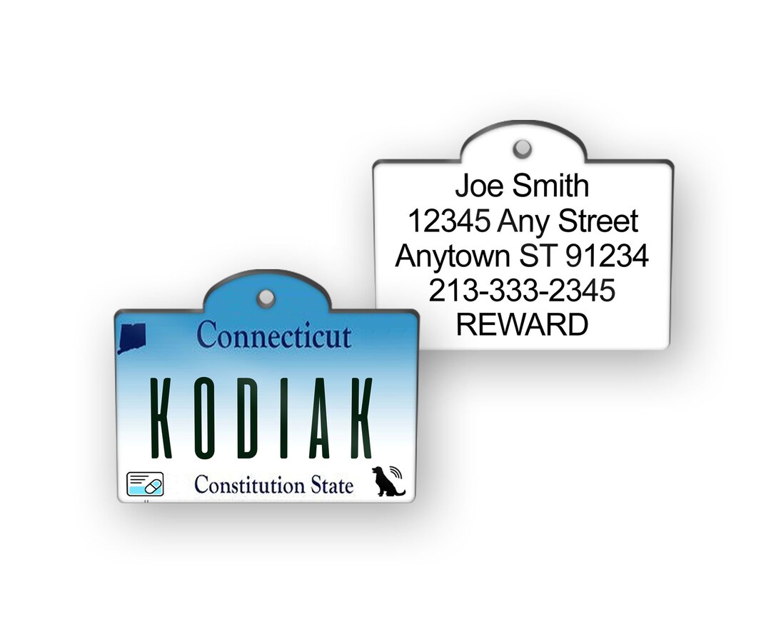 Connecticut State License Plate Custom Pet ID Tag, Personalized Dog ID ...