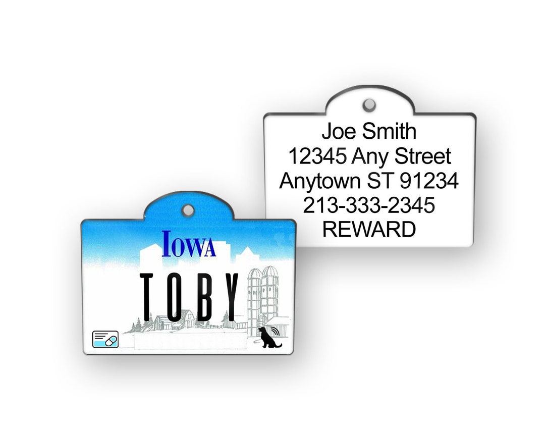 Iowa State License Plate Custom Pet ID Tag, Personalized Dog ID Tag ...