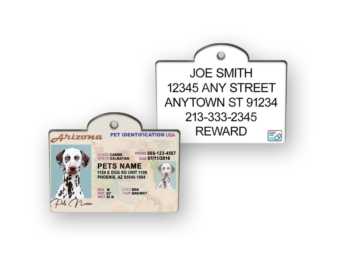 Arizona State Drivers License Custom Pet ID Tag, Personalized Dog ID ...