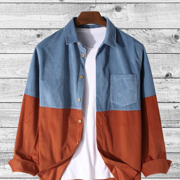 Split Color Corduroy Shirt - Etsy