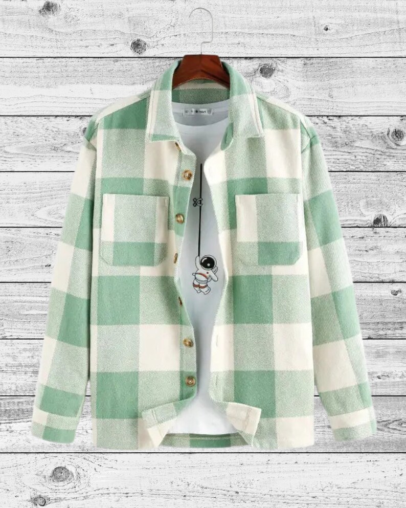 Mint Green Plaid Shacket Winter Wool Coat Plaid Flannel - Etsy