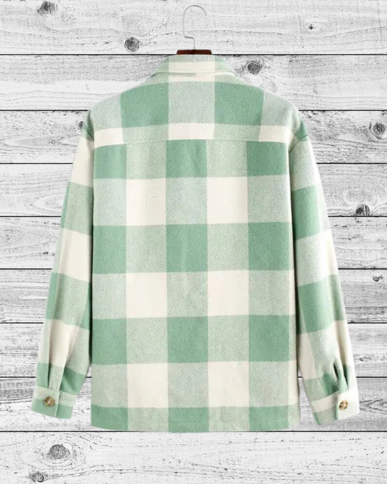 Mint Green Plaid Shacket Winter Wool Coat Plaid Flannel - Etsy