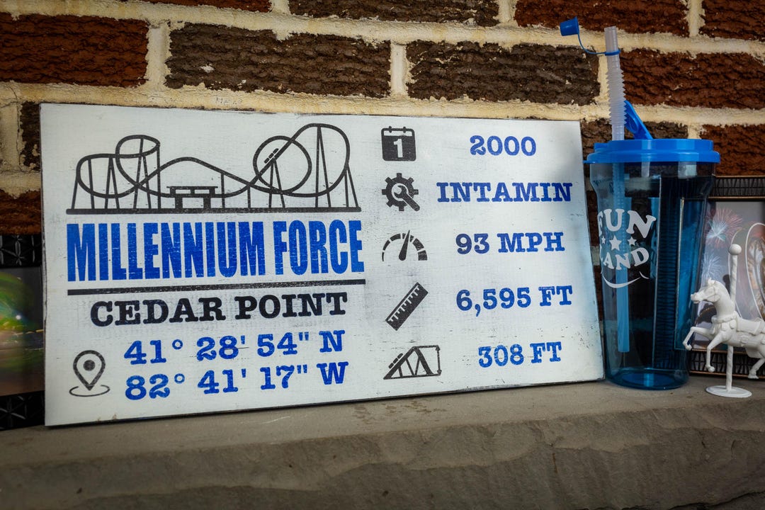 Cedar Point Roller Coaster Sign - Rustic Wooden Theme Park Wall Art ...