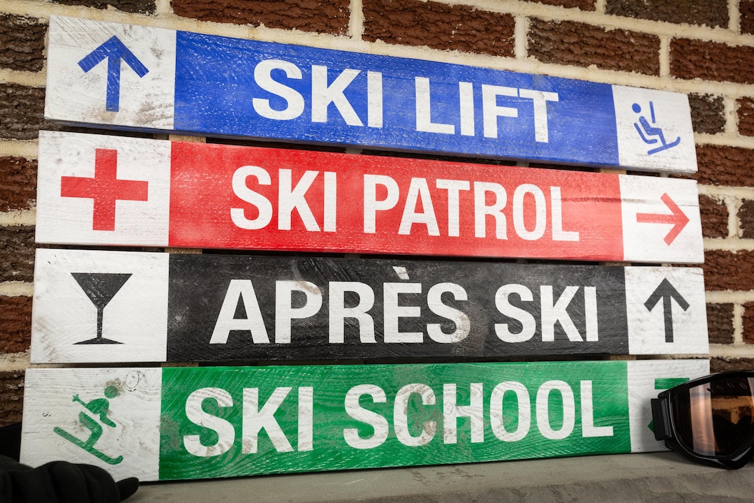 Ski Resort Rustic Directional Trail Sign - Handmade Snow Mountain Cabin ...