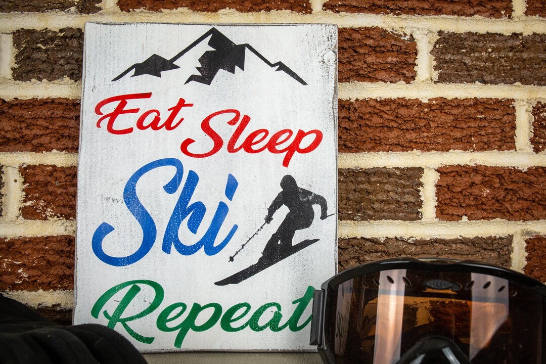 Eat Sleep Ski Repeat Rustic Wood Sign - Handmade Cabin Lodge Wall Art ...