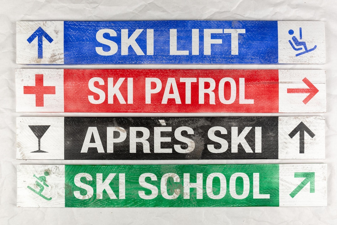 Ski Resort Rustic Directional Trail Signs - Handmade Snow Mountain ...